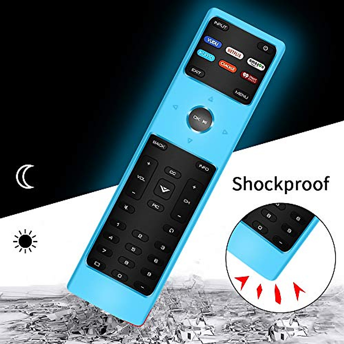 Silicone Protective Case Cover for New XRT136 Vizio Smart LCD LED TV Remote Control,Shockproof XRT136 Vizio Remote Replacement Case,Lightweight Remote Bumper Back Covers-Night Glowblue in The Dark