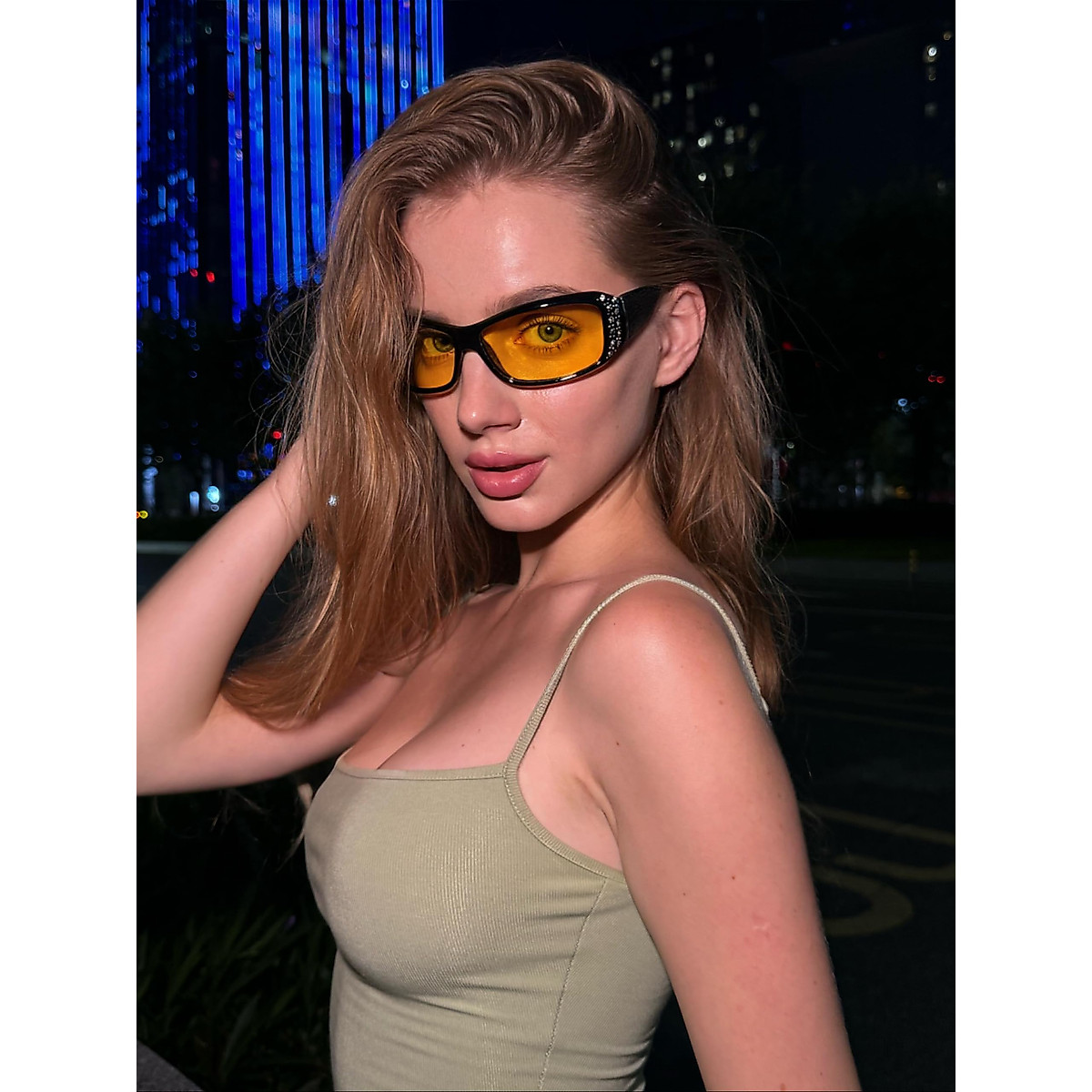 LVIOE Night Vision Pro Driving Glasses for Women Oval Anti Glare Polarized Astigmatism Yellow Glasses for Night Driving N010