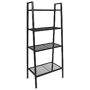 DYRJDJWIDHW Ladder Bookcase 4 Tiers Bookshelf for Bedroom,Shelves,Wood Bookcase,Suitable for Bedroom, Office, Living Room, Study,Metal Black