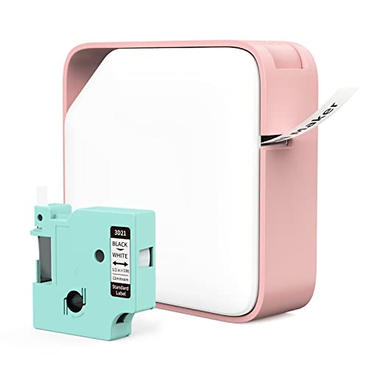 Vixic D1600 Bluetooth Label Maker (Comes with 1 Label Tape) Bundle with 4-Pack 3D11 Black on Clear Tapes, 1/2 Inch x 23 Feet (12mm x 7m) Each, Compatible D1600 Label Maker