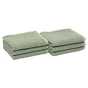 Amazon Basics Odor Resistant Textured Hand Towel, 16 x 26 Inches - 6-Pack, Green