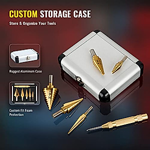 ZELCAN HSS 5PCS Titanium Step Drill Bit Set with Automatic Center Punch for Sheet Metal with Aluminum Case, 50 Sizes in 5 High Speed Multiple Hole Stepped Up Steel Bits for DIY Lovers