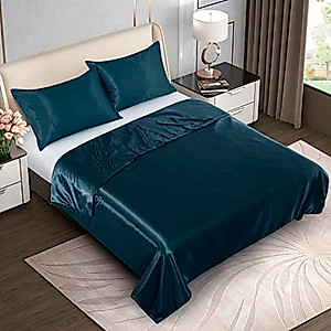 Homiest 90"x90" Duvet Cover for Weighted Blanket, Deep Sea Blue Satin Weighted Blanket Cover with 8 Ties, Silky & Removable Zippered Duvet Cover Heavy Blanket Duvet Cover for Adults