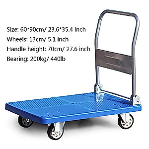 Generic Platform Hand Truck Platform Truck Foldable Push Cart Thickened Plastic Deck Metal Handle and Silent Wheels 360 Degree Moving for Indoor Outdoor Foldable