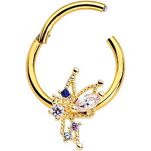 Body Candy Womens 16G PVD Steel Hinged Segment Ring Seamless Cartilage Nipple Blue Star Angel Nose Hoop 3/8"