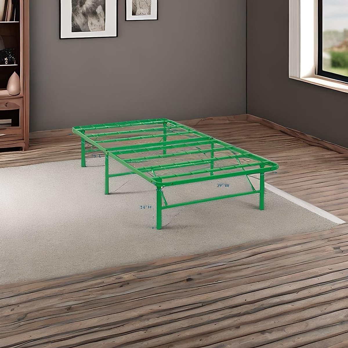 Ergode Horizon Metal Bed Frame | Stainless Steel | 14-inch Clearance | 1300 lbs Capacity | No Box Spring | Easy Assembly | Twin Size (MOD-5427-GRN-VV)