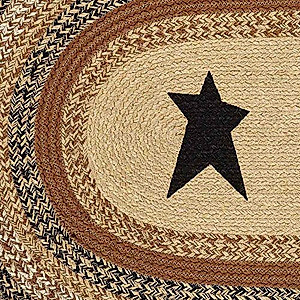 VHC Brands Kettle Grove Jute Stencil Star Oval Rug 24x36 Country Braided Flooring, Caramel Brown