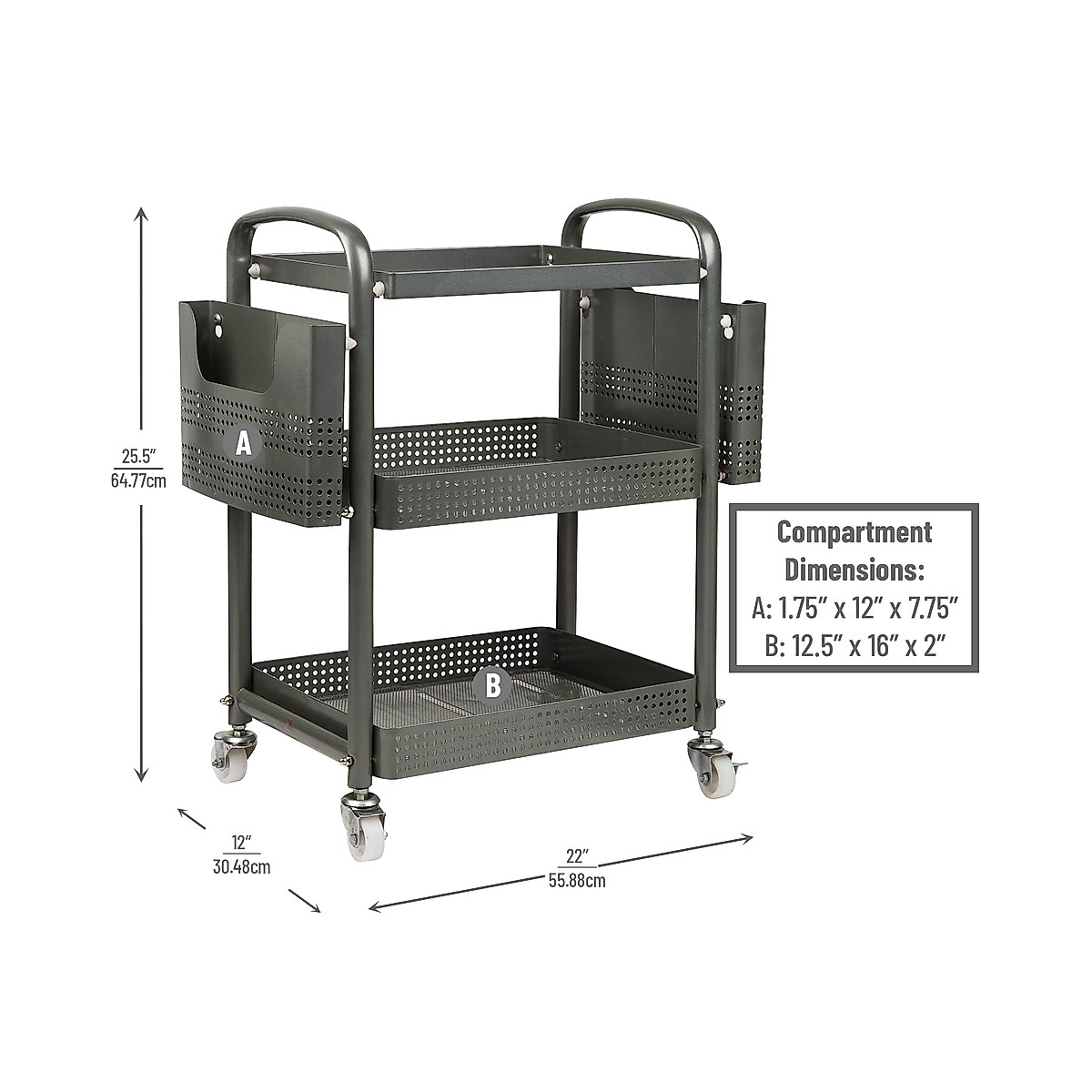 Mind Reader Metal Mobile File Cart, Silver