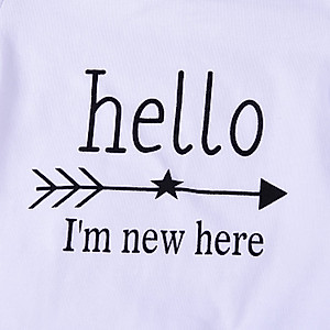 Newborn 4pcs Set Outfit Striped Hoodie with Romper Jumpsuit+ Striped Long Pants and Hat (Newborn, White)