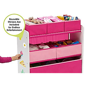 Delta Children Design and Store 6 Bin Toy Organizer, White/Pink