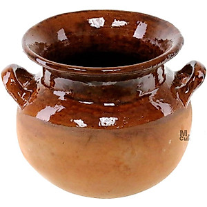 Olla De Barro Frijolera Brown Gloss Finish 6.5 Qt. Canterito Traditional Decorative Artisan Artezenia Fishbowl