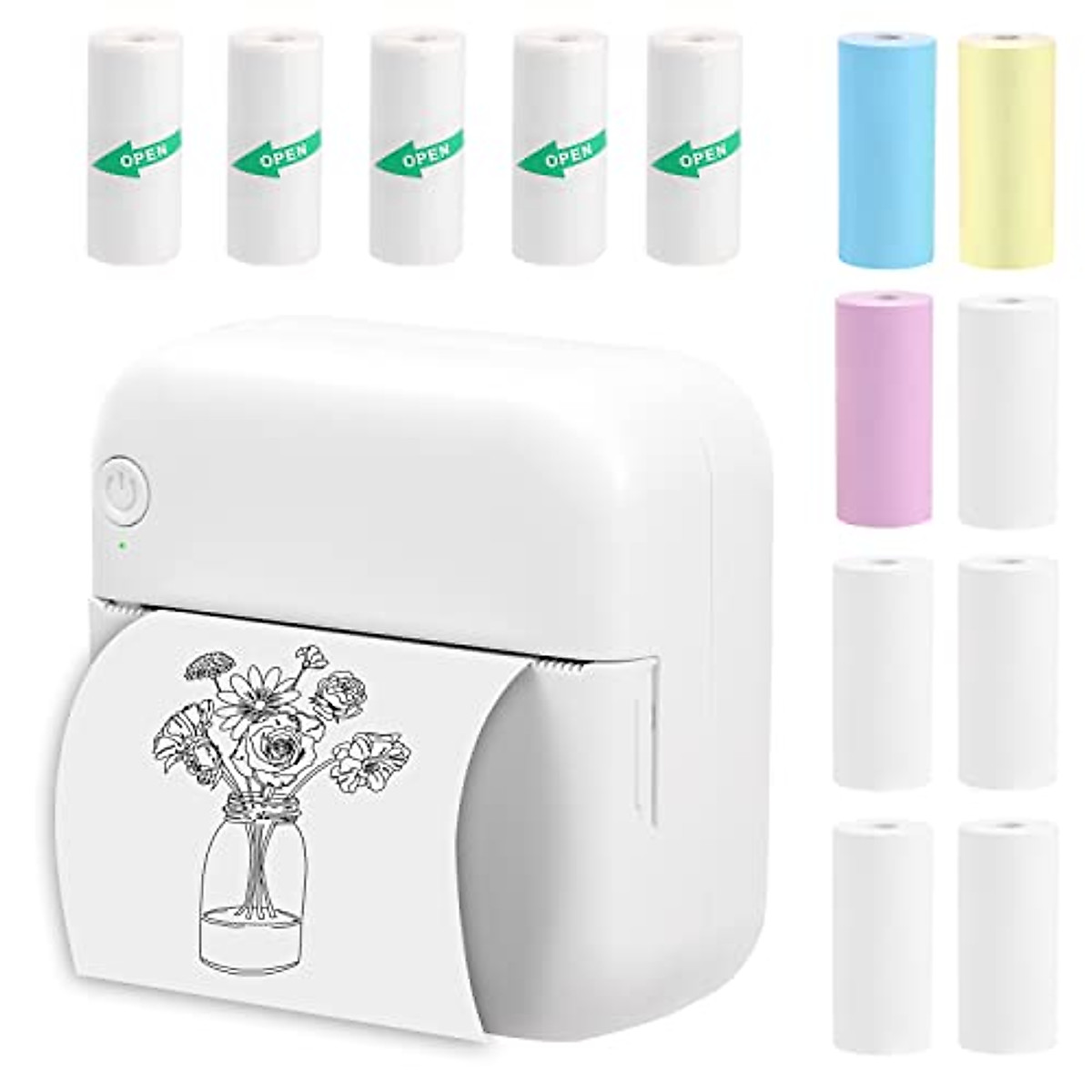 NINEFOX Portable Thermal Printer, Pocket Printer with 13 Rolls Paper Bluetooth Wireless Smart Printer Compatible with iOS + Android for Photo Office Label Study Notes Kids Gift