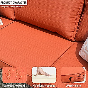 XIZZI Patio Furniture Set, No Assembly 9 PCS Big Size Outdoor Sectional Sofa All Weather PE Rattan Wicker Outdoor Furniture with 2 Pillows,Grey Wicker Orange Red