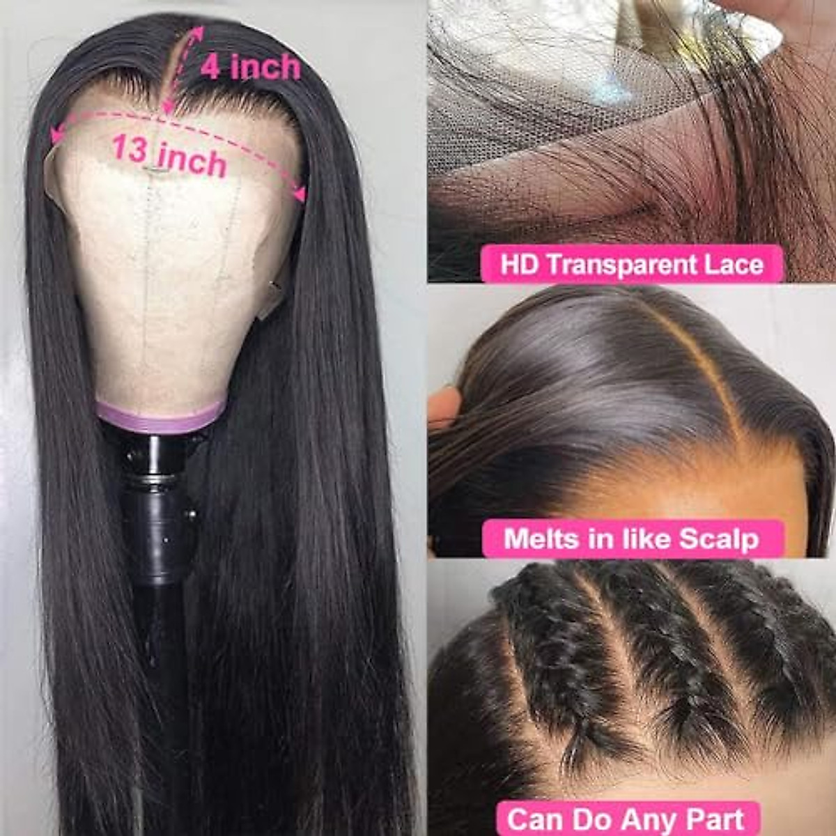 DACHIC 210% Density 13x4 HD 30 Inch Lace Front Wigs Human Hair Pre Plucked Straight Human Hair Wigs for Black Women Glueless Frontal Wigs Human Hair Pre Plucked Free Part with Baby Hair