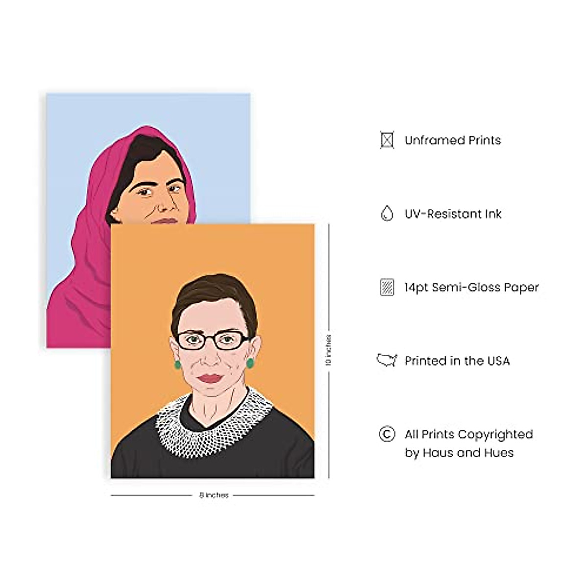 HAUS AND HUES Inspirational Feminist Posters Set of 4 Inspirational Wall Art Posters for Teen Girls Room | Wall Art Prints & Decor for Women | Womens History Month Poster | UNFRAMED (8x10)