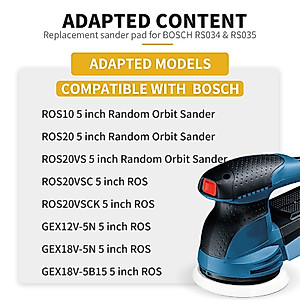 Sander Pad for Bosch, 2PCS 5 Inch Hook-and-Loop Orbital Sander Replacement Pad for Bosch RS034 & RS035 Compatible with Bosch ROS20 ROS20VS ROS20VSC ROS20VSK GEX12V GEX18V ROS10 Orbital Sander