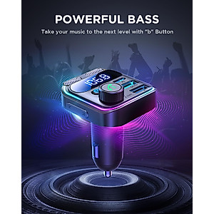 2023 Upgrade Bluetooth 5.3 FM Transmitter Car Adapter [Stronger Dual Mics & HiFi Deep Bass Sound] 48W PD& QC3.0 USB C Car Charger Cigarette Lighter Adapter, Hands-Free Calling Radio Stereo Receiver