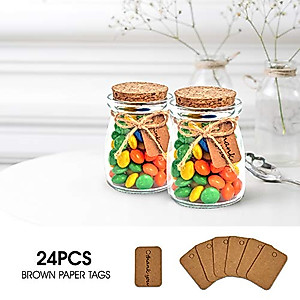 Glass Favor Jar with Cork Lids, Hoa Kinh 24 Pack 3.4Oz Glass Flavor Jars Small Clear Glass Container for Candy, Pudding, Jam, Yogurt, Spices, Honey, Wedding Favors