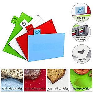 Chopping Board Set for Kitchen,Set of 4 Small Cutting Boards with Index Color Coded Food Icon, Non-slip BPA Free Approved Reversible Chef Dishwasher Safe Thicker Easy-access Draining Rack, 11.5” x7.8"