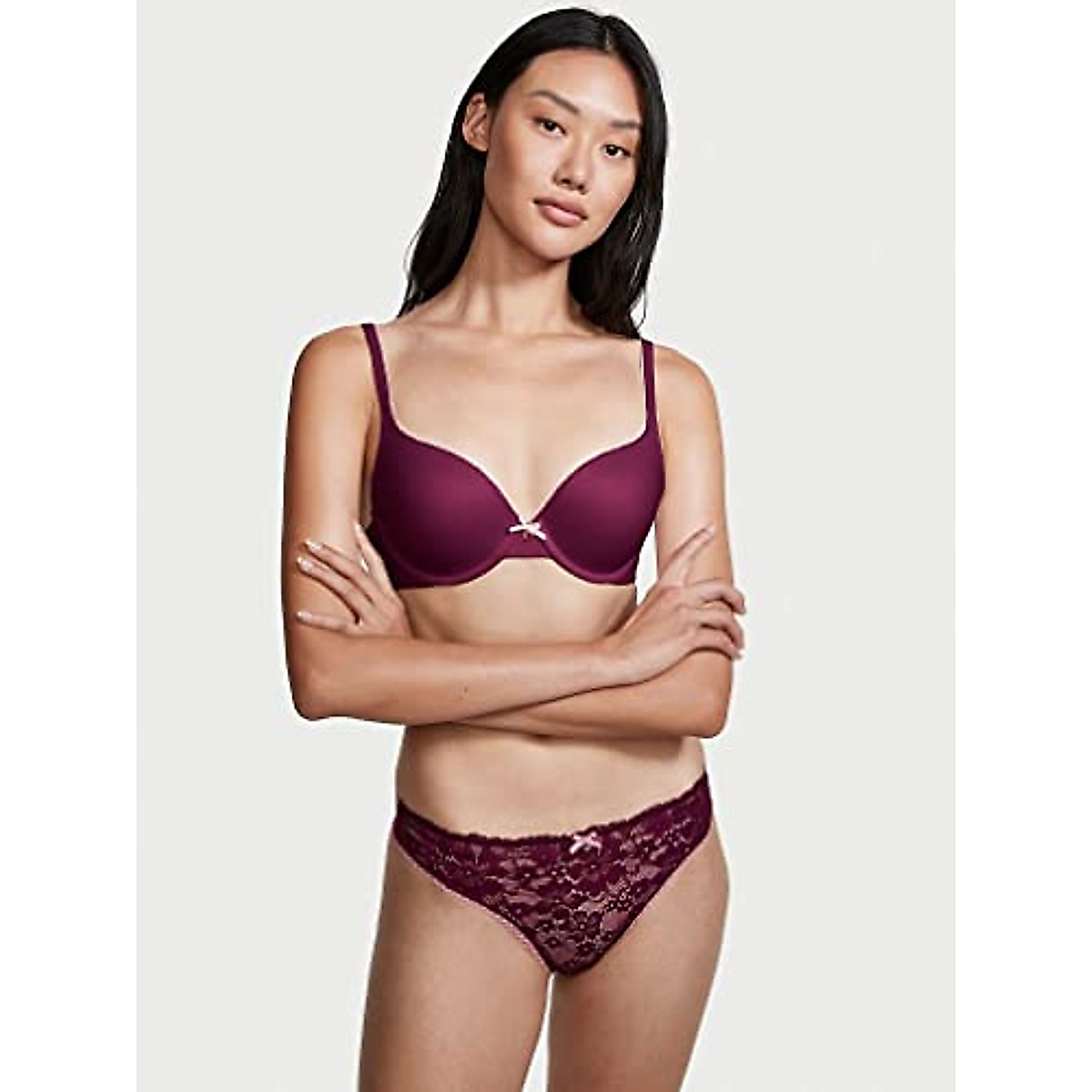 Victoria's Secret Body by Victoria Lace Front Thong Panty, Kir Burgundy, X-Large