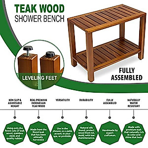 TeakCraft Teak Shower Bench 24 Inch For Bathroom, Spa - Fully Assembled, The Eske