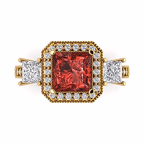 Clara Pucci 2.87ct Cushion Cut Halo Solitaire 3 stone Garnet Designer Wedding Bridal art deco Anniversary Ring 14k Yellow Gold 6.75