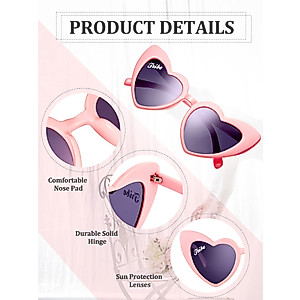 Dunzy 7 Pairs Bachelorette Sunglasses Retro Heart Bride Sunglasses Vintage Wedding Sunglasses for Bridesmaid Bridal Party (White, Pink, Grey)