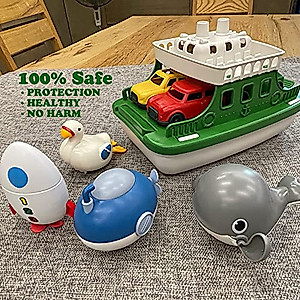 OKGIUGN Ferry Boat Toys Set with 4 Cars and 4 Wind Up Bath Swimming Toys, Kids Bath Toy Floating Vehicle Whales Submarines Swans Rockets, Bathtub Bathroom Pool Beach Toys for Toddlers Boys Girls Kids