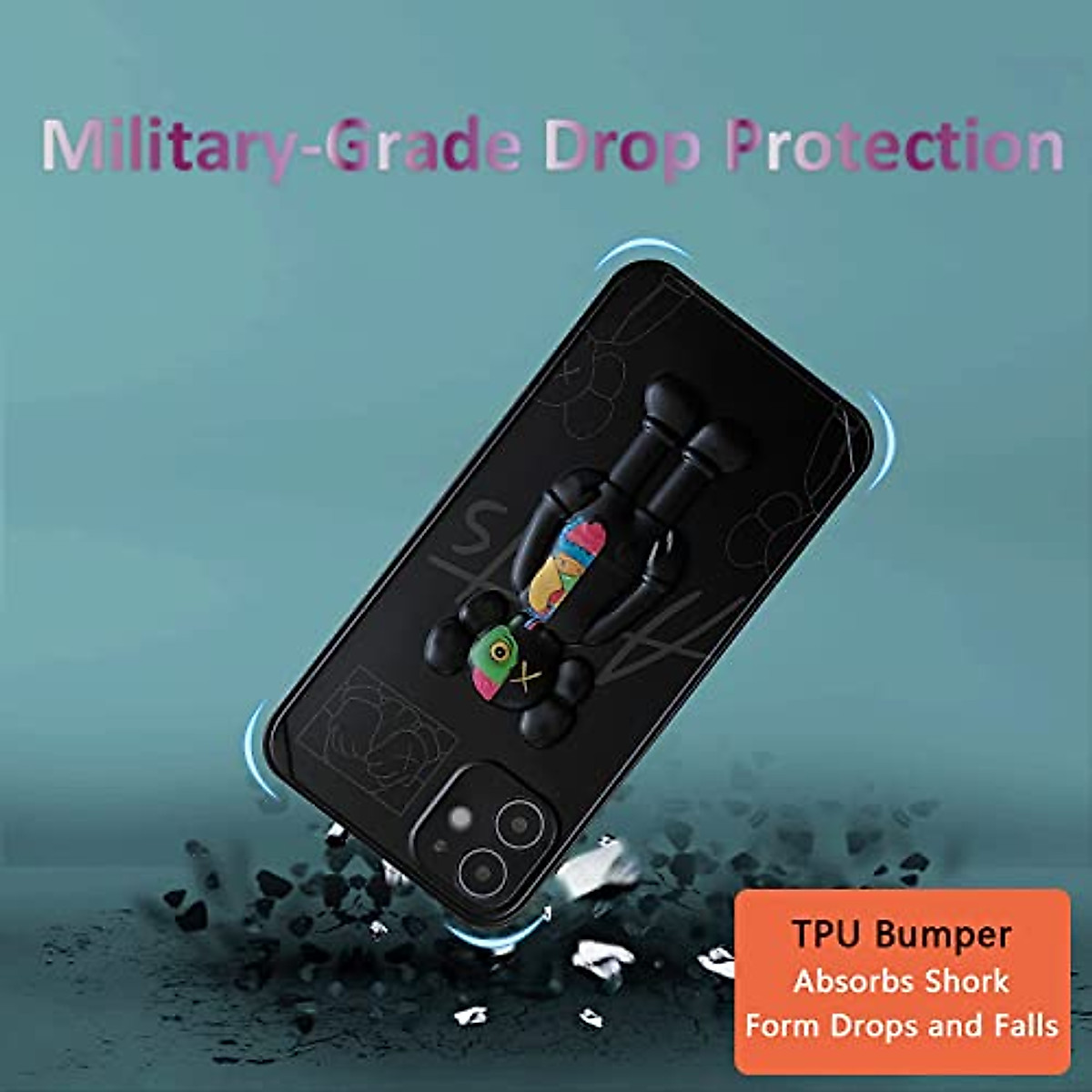 DOWINTIGER Cool iPhone 11 Case for Boys Men, Kawaii 3D Cartoon Street Fashion Shockproof Protection TPU and IMD Protective Designer Case for iPhone 11 - Black