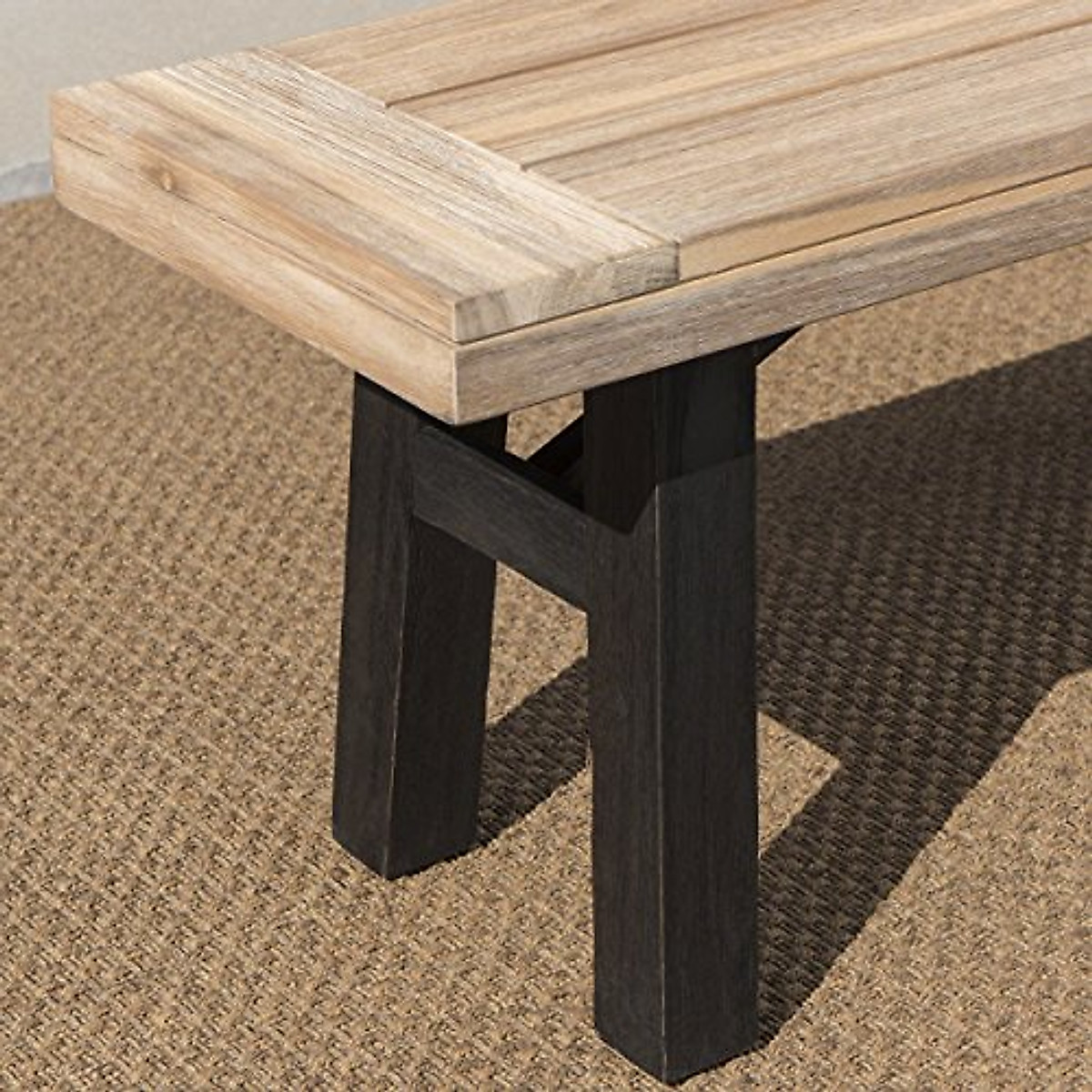 Christopher Knight Home Bettina Outdoor Acacia Wood Dining Bench with Brushed Mahogany Legs, Brushed Grey / Brushed Mahogany