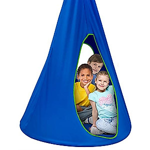 Sorbus Pod Swing for Kids - Durable Hanging Hammock Chair w/Adjustable Rope - 2 Windows & 1 Entrance - Tree Tent Sensory Swing for Kids Indoor Outdoor Use - 250lbs Sturdy Nest Swing - (40", Blue)