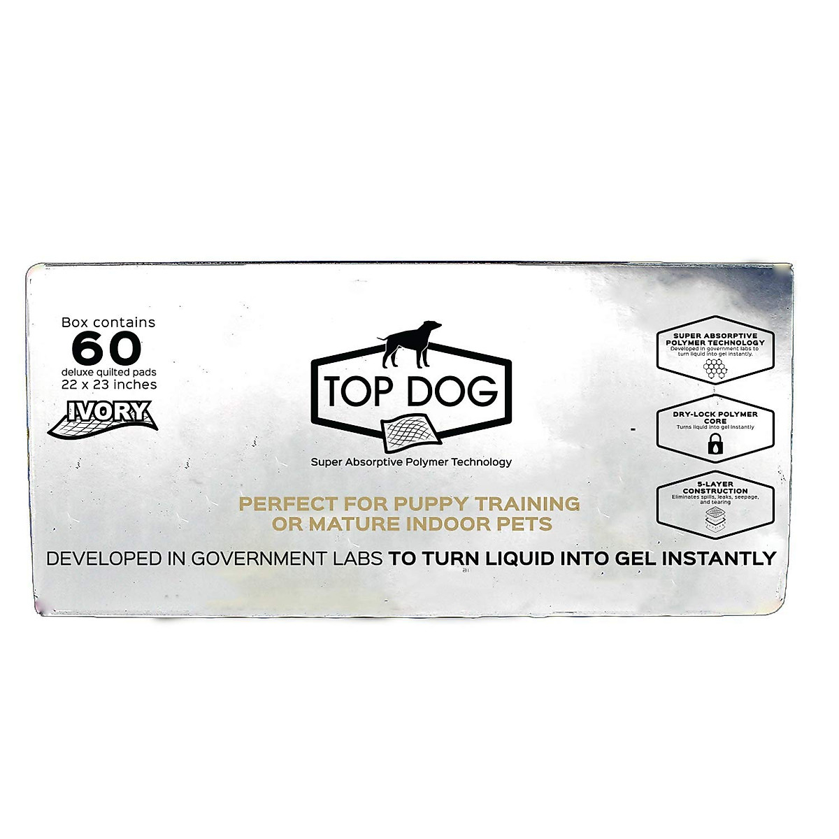 Top Dog White Puppy Pads, 60 Pack Deluxe Dog Training Pad with Extra Quick-Dry Advanced Polymer - Perfect for Puppy Housebreaking and as Potty Pads for Your Mature Pet