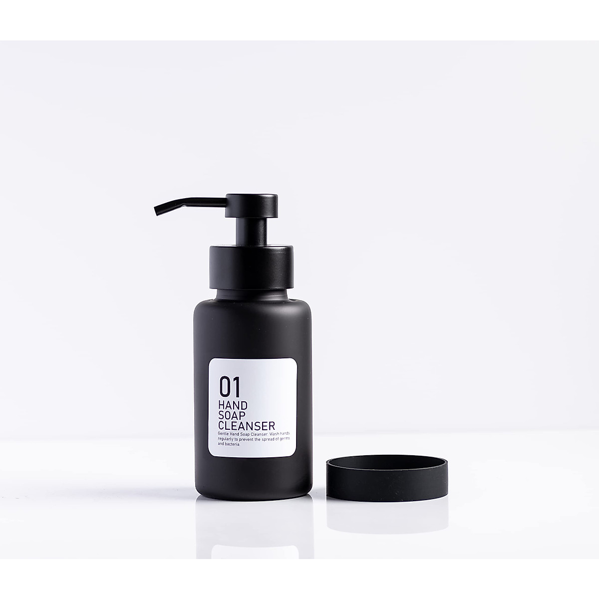 Black Glass Foaming Hand Soap Dispensing Bottle - Matte Black - 11 Ounce - Includes Hand Soap Labels & Silicone Coaster