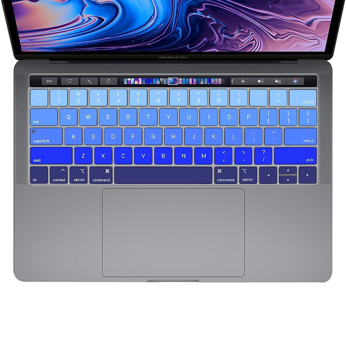 ProElife Blue Gradient Keyboard Cover Ultra Thin Keyboard Protector Skin for MacBook Pro with Touch Bar 13-inch 15-inch (Model A2159, A1989, A1990, A1706, A1707) (2019 2018 2017 2016) (Ombre Blue)