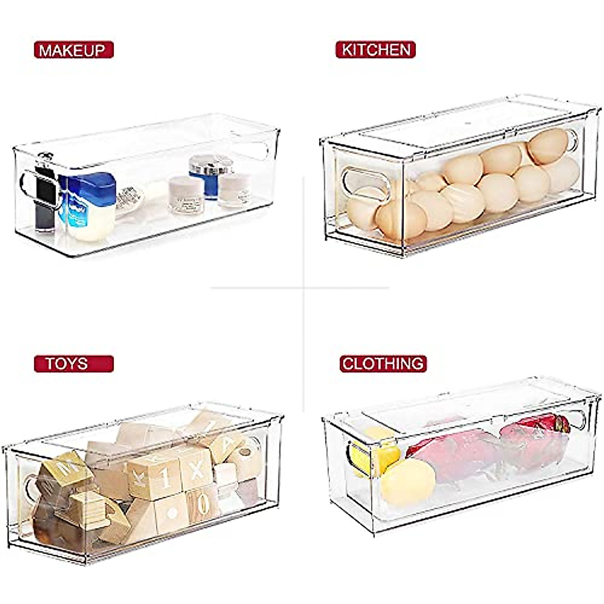 2 Pack Refrigerator Organizer Bins with Pull-out Drawer, Stackable Fridge Drawer Organizer Set with Handle, BPA-free Drawable Clear Storage Cases for Freezer, Cabinet, Kitchen, Pantry Organization