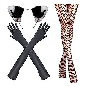 Womens Bunny Girl Suit Button Crotch Romper Onesie Bodysuit Cosplay Costume Furry Cat Ear Gloves Socks Set(Black 4XL)