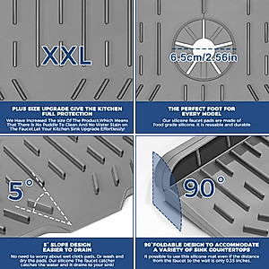 24" Kitchen Sink Faucet Splash Guard Plus Size Silicone Sink Faucet Drying Mat Faucet Handle Drip Catcher Tray Dish Sponge Holder Kitchen Sink Accessories Protector Home Organization Gadgets Organizer