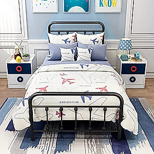 Elegant Home Products Vintage Twin Size Bed Frame with Headboard and Footboard Mattress Heavy Duty Metal Platform, Steel Slat Support (Twin, Black Sanded)