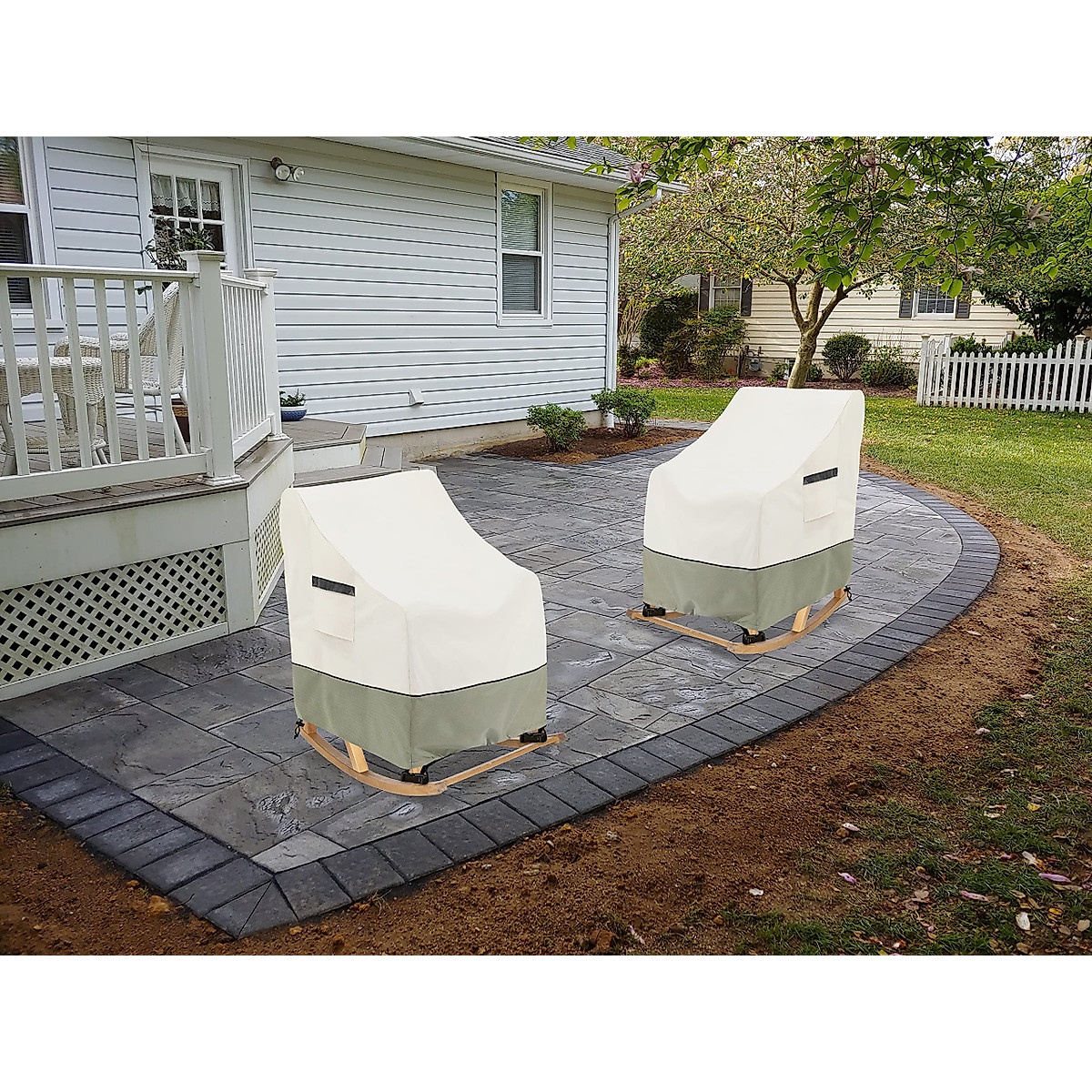 LSongSKY Outdoor Rocking Chair Cover 2 Pack, 100% Waterproof Heavy Duty Chair Covers, Patio Rocking Chair Covers for Outdoor Furniture, 26" W x 32.5" D x 43" H inches, White & Grayish Green