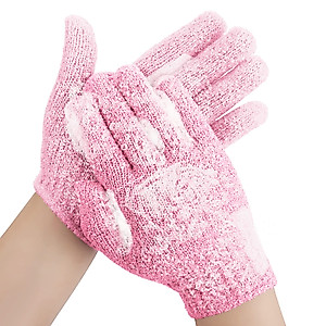 Sibba 1 Pair Bath Gloves for Shower Natural Loofah Exfoliating Wash Gloves for Body and Face, Dead Skin Remover, Double Sided Microfibre Shower Body Gloves for Adults and Kids
