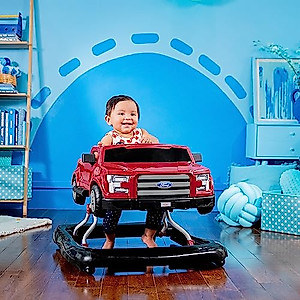 Bright Starts Ford F-150 4-in-1 Red Baby Activity Center & Push Walker with Removable Interactive Steering Wheel -Toy, 6 Months and up