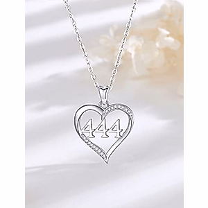 INFUSEU 444 Necklace Angel Number Sterling Silver Dainty Heart Pendant for Women Teen Trendy Numerology Jewelry Birthday Gifts for Girlfriend Daughter