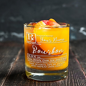 10.25 oz Custom Whiskey Glass Etched - Personalized Prescription Bourbon Glass - Old Fashioned Rocks Cocktail Glass - Gift for Men
