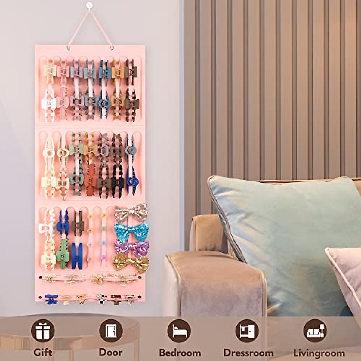 JOYMOMO Hanging Hair Claw Clips Holder Large Capacity Hair Clip Organizer Storage Display for Wall,Door,Closet（Without Claw Clips）