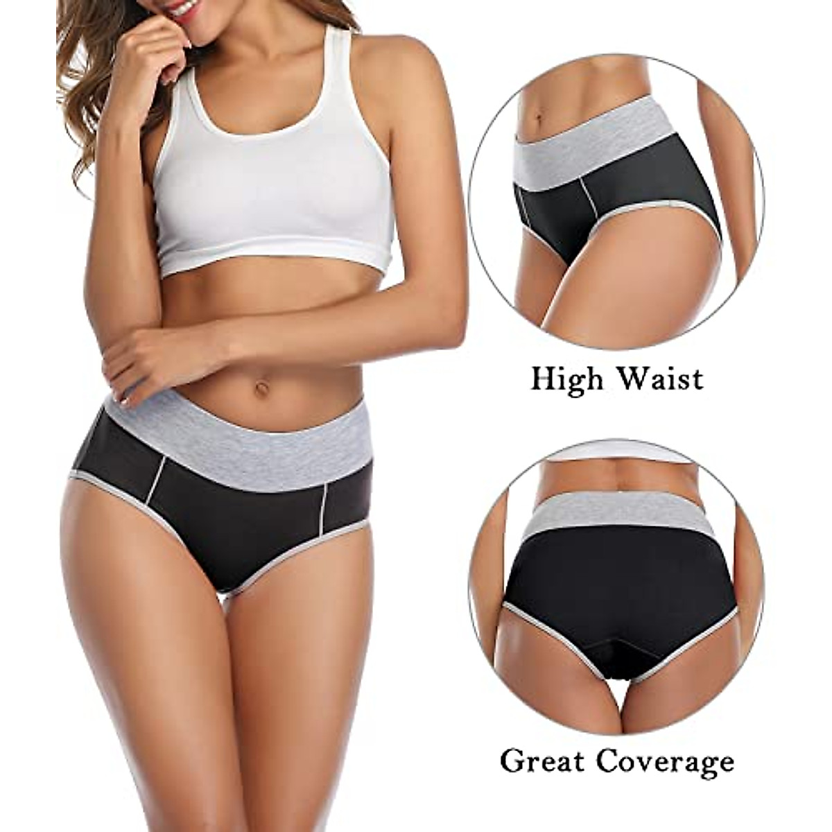 wirarpa Women's Cotton Underwear High Waist Stretch Briefs Soft Underpants Breathable Panties 4 Pack Large