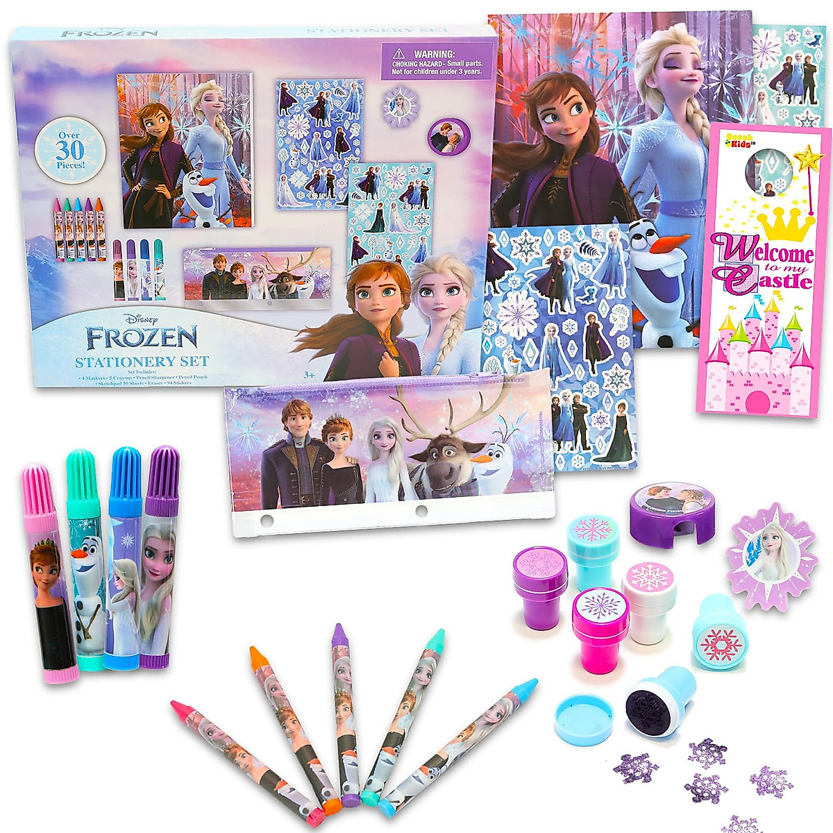Walt Disney Studio Frozen Art Set Frozen Activity Bundle - 12 Pc Frozen Art Case with Frozen Stickers, Frozen Writing Pad, Snowflake Stamps, and More