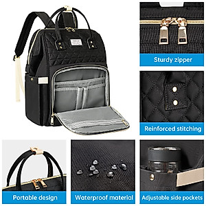 VSNOON Laptop Backpack for Women, 15.6 Inch Travel Backpack Purse with USB Port, Stylish, Water Resistant, Backpack for Women Men Girls Teacher Nurse School Work Travel, Black