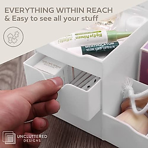Uncluttered Designs Makeup Organizer With Drawers — Modern Countertop Storage for Cosmetics — Chic Vanity Holder for Perfume, Skincare, Brush, Lipstick, Nail Polish Organization and Display (White)