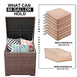 Super Patio Outdoor Patio Storage Box Waterproof, Wicker Storage Bin Deck Box for Cushions, Garden Tools, Pool Toys, 88 Gallon