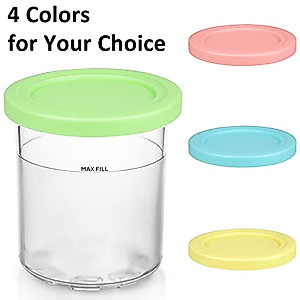 FIRJOY 16 oz. Containers | Extra Replacement Pints and Lids - Compatible with Ninja Creami NC301 NC300 NC299AMZ Series ONLY (4 Pack - Blue, Pink, Green, Yellow)